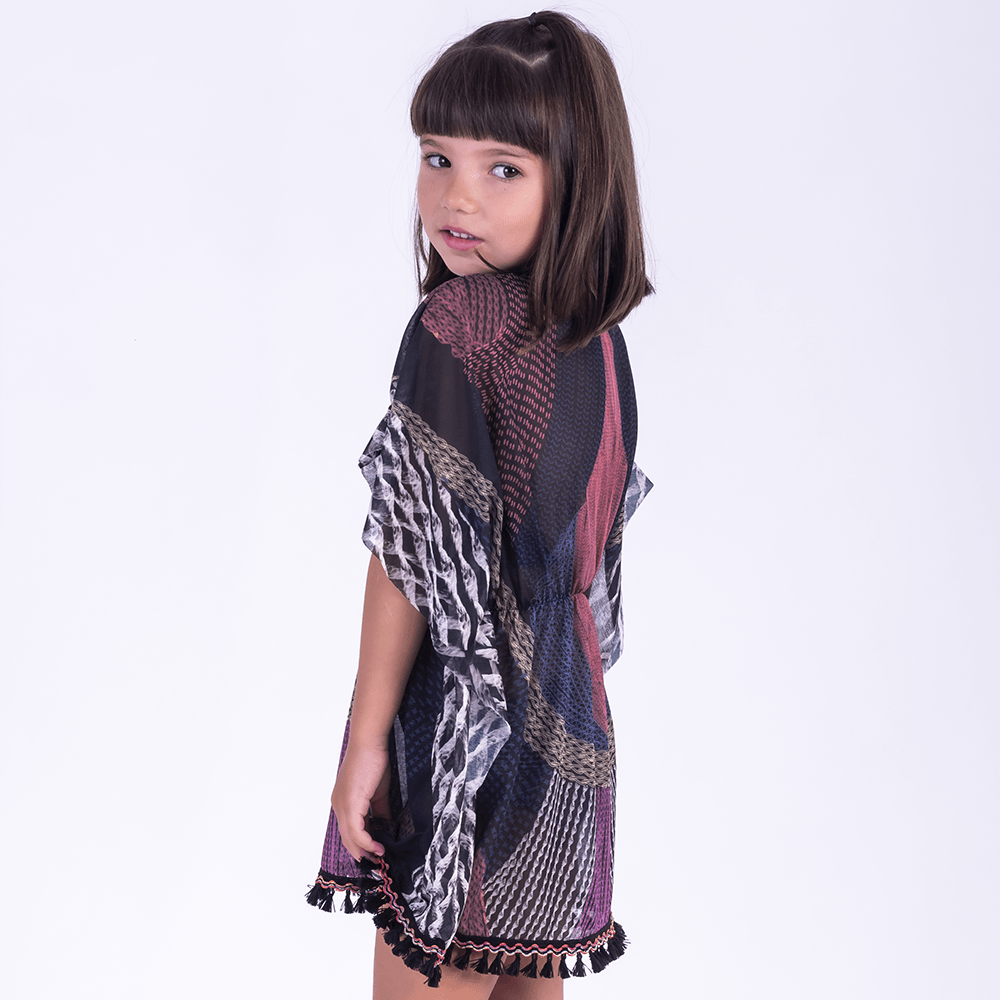 Saída de Praia Infantil Tecido Leve Borda Cor - dechelles